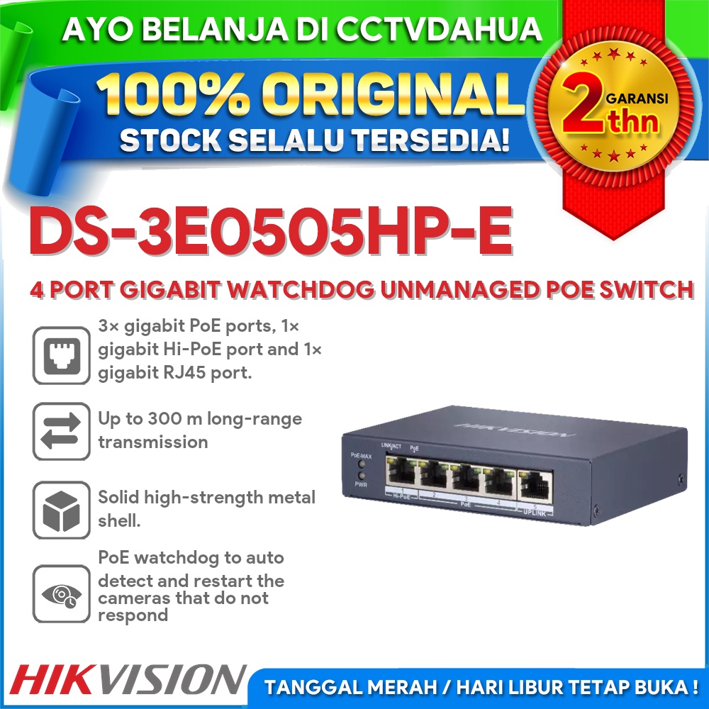 Jual HIKVISION DS-3E0505HP-E 4 PORT GIGABIT WATCHDOG UNMANAGED POE SWITCH | Shopee Indonesia