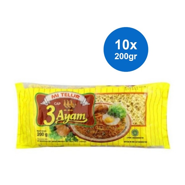 Jual Cap 3 Ayam Mi Telor Kuning 200 gr x 10 | Shopee Indonesia