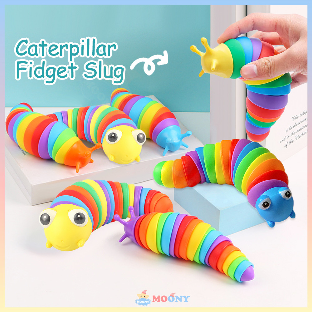 Jual Moony Mainan fidget slug caterpillar toys mainan ulat warna warni ...