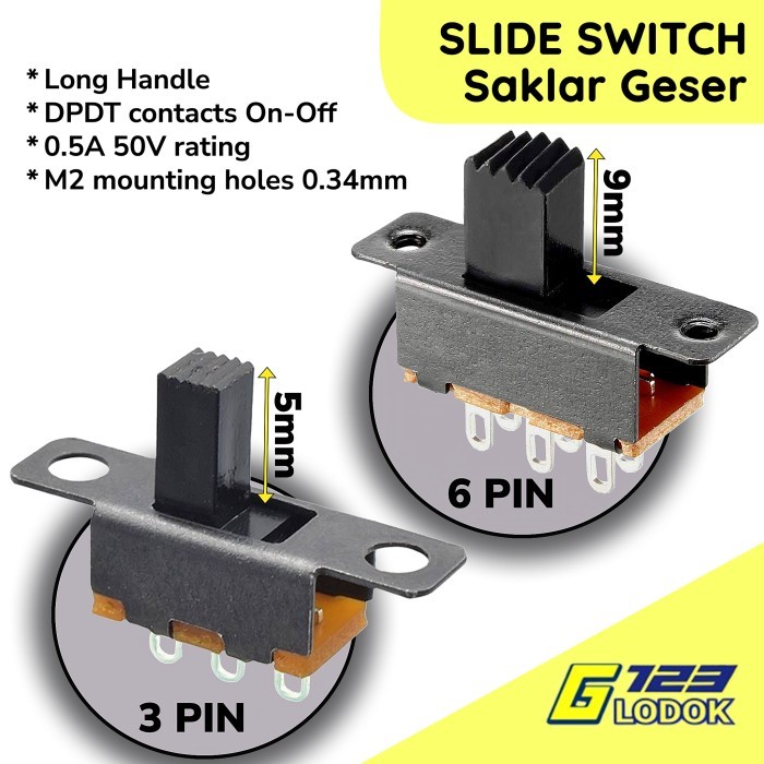 Jual Switch Slide Saklar Geser ON OFF DPDT SPDT 2x3 Toggle Switch Micro Mini Tuas Panjang Pendek ...