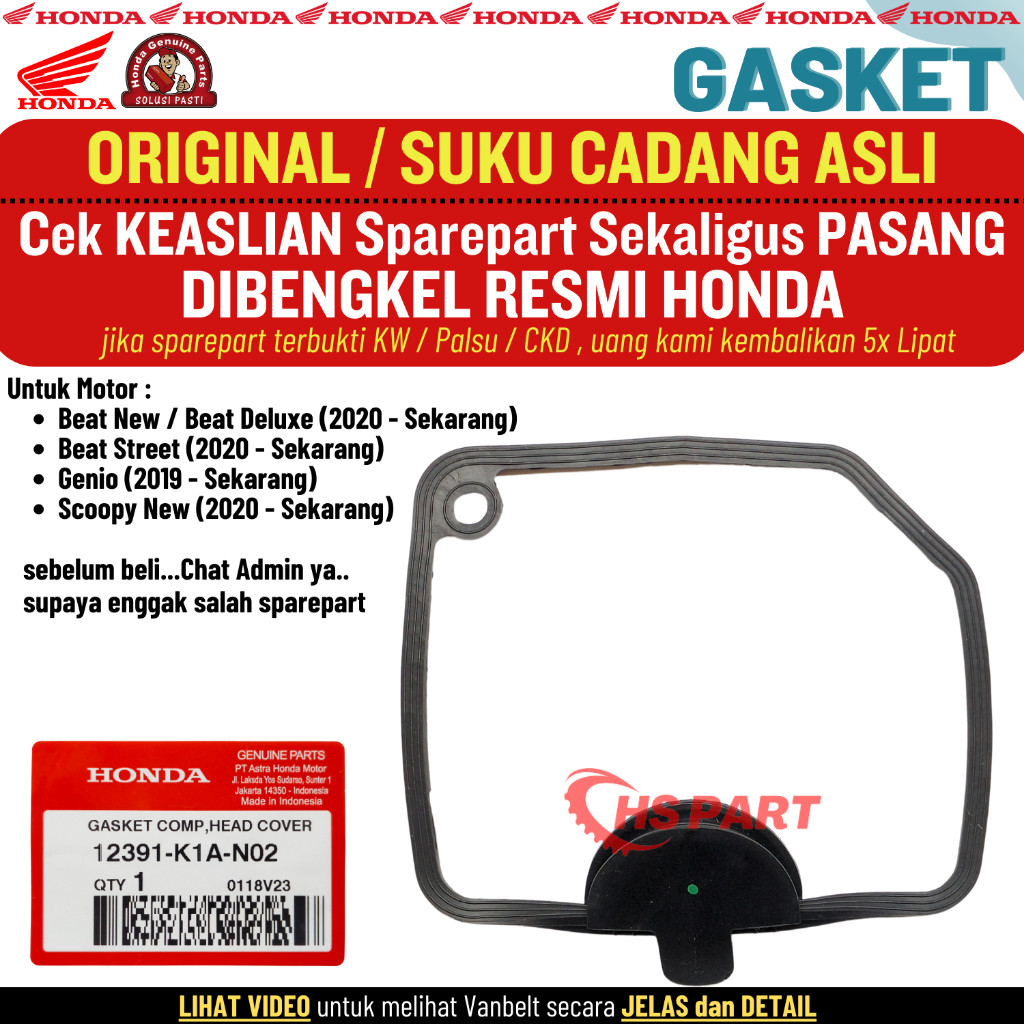 Jual Karet Paking Gasket Cylinder Head Cover Beat Fi New Led Deluxe Street Genio Scoopy New ...