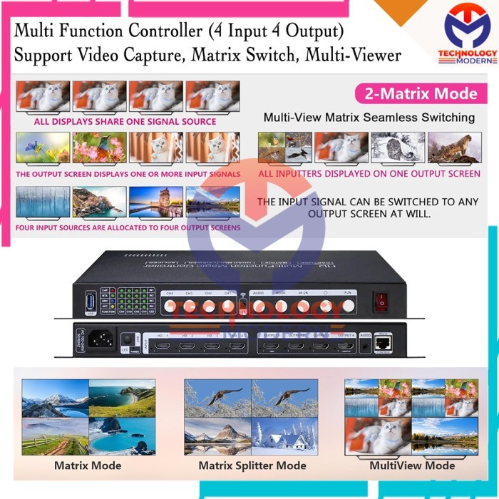Jual HDMI Multi Function Matrix Switcher 4x4 (4 Input 4 Output) Support Multi-Viewer, Video ...