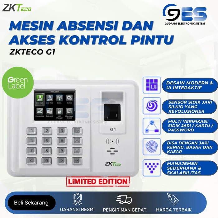 Jual Mesin Absensi Fingerprint dan Kartu ZKTeco G1 Green Label ...
