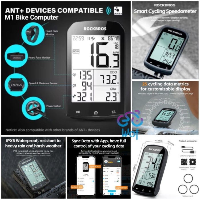Jual ROCKBROS M1 GPS Speedometer Sepeda Bike Computer ANT+ Bluetooth 5.0 ROCKBROS-CYCPLUS M1 GPS ...