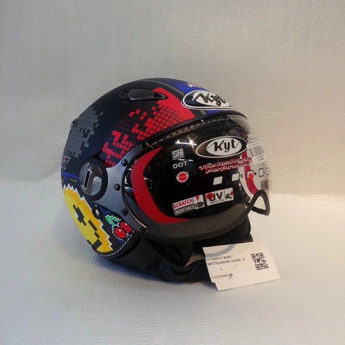 Jual Helm KYT Elsico #7 Black Matt Yellow Red | Halfface | Original - L | Shopee Indonesia