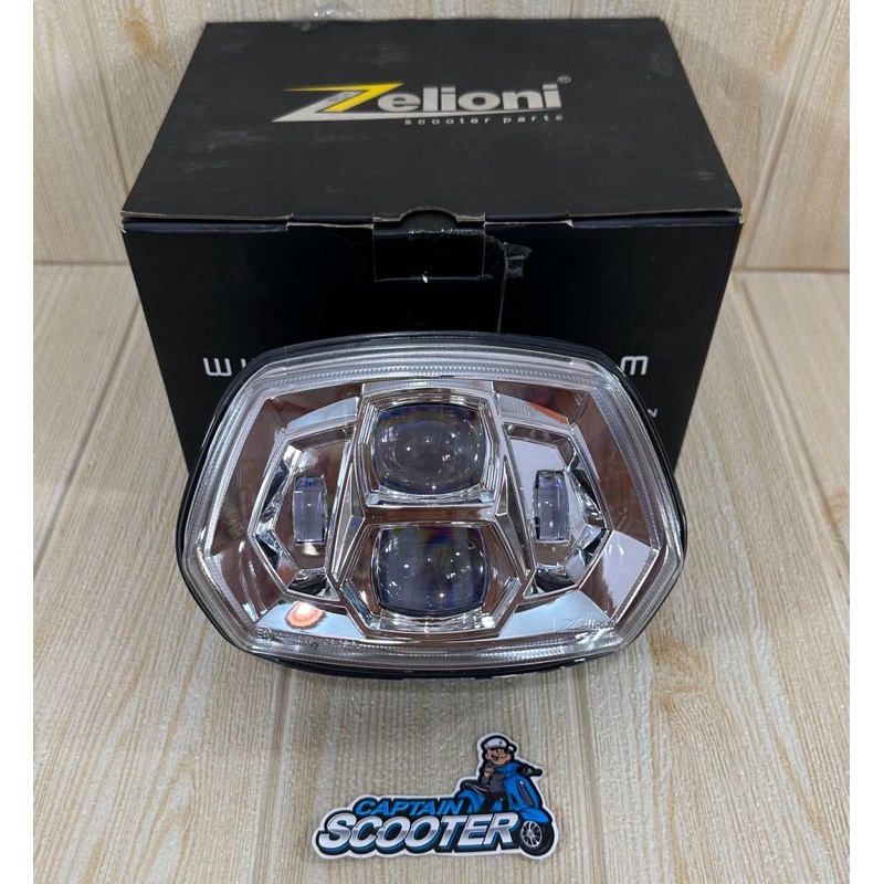 Jual Lampu Depan LED HeadLamp Daymaker Zelioni Chrome Clear Vespa ...