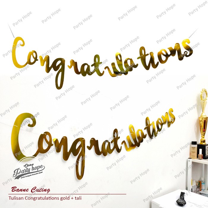 Jual banner Congratulations Latin gold bunting flag wisuda tulisan ...