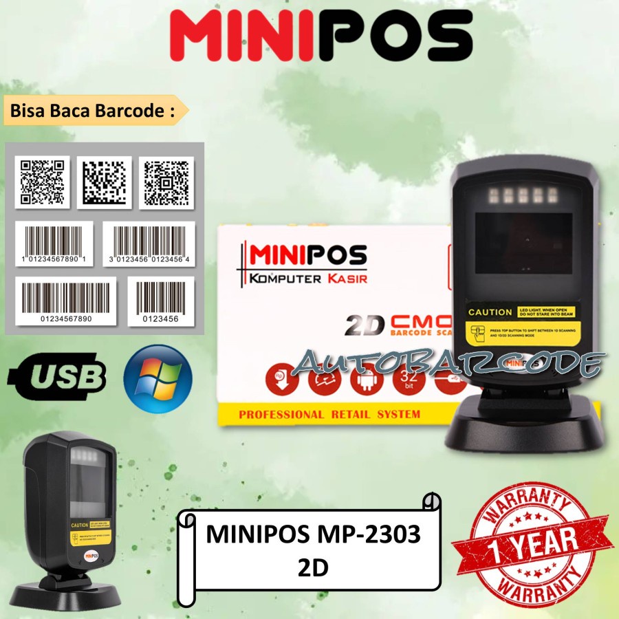 Jual MINIPOS MP2303 SCANNER BARCODE 2D USB OMNI SCAN BARCODE QR CODE | Shopee Indonesia