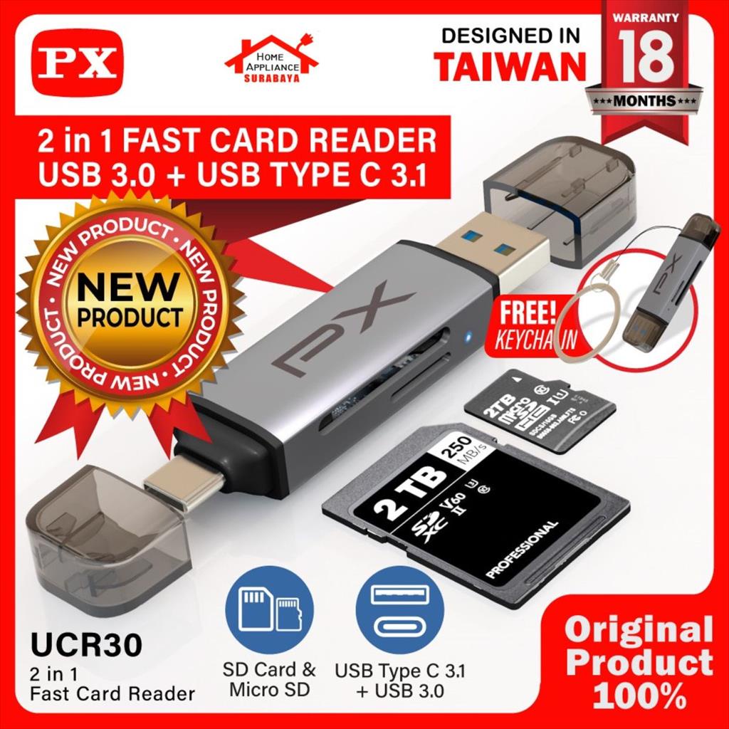 Jual Card Reader USB 3.0 Type C Micro SD High Speed OTG 2 In 1 PX UCR30 ...