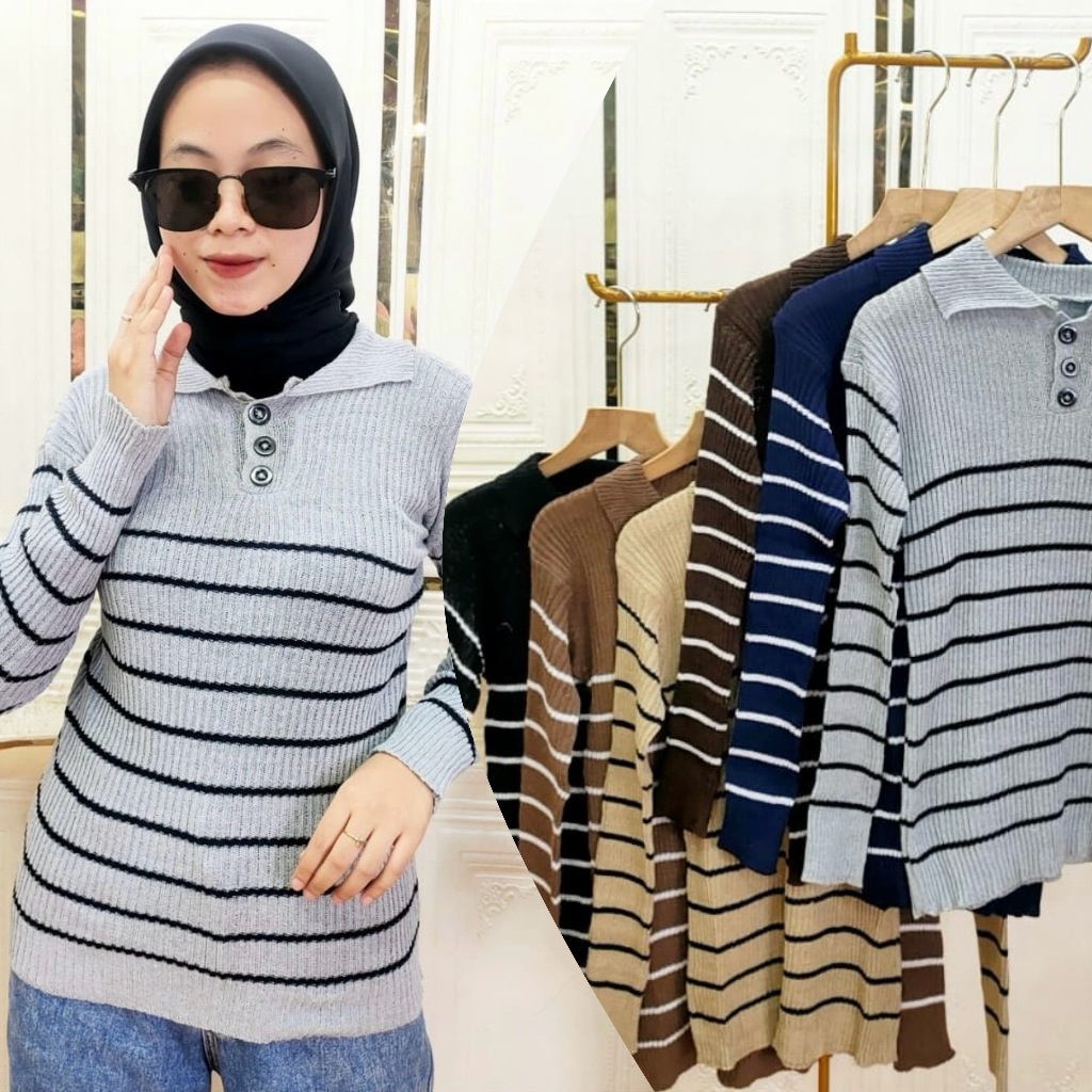 Jual DF - Lady Knit Salur (All Size)/ Atasan Sweater Strip Baju Wanita ...