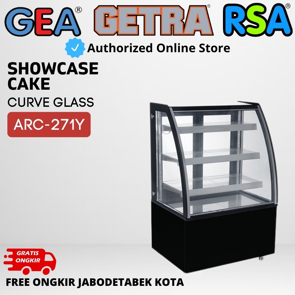 Jual Curved Glass Cake Showcase Gea Arc-271Y Showcase Kulkas Kue 3 Rak ...