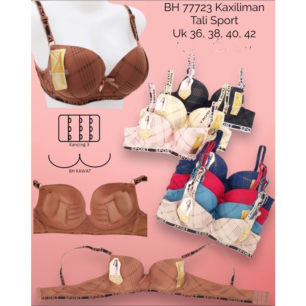 Jual BRA BH BUSA PUSH UP KAWAT MOTIF KOTAK TALI TULISAN SPORT KAIT 3 ...