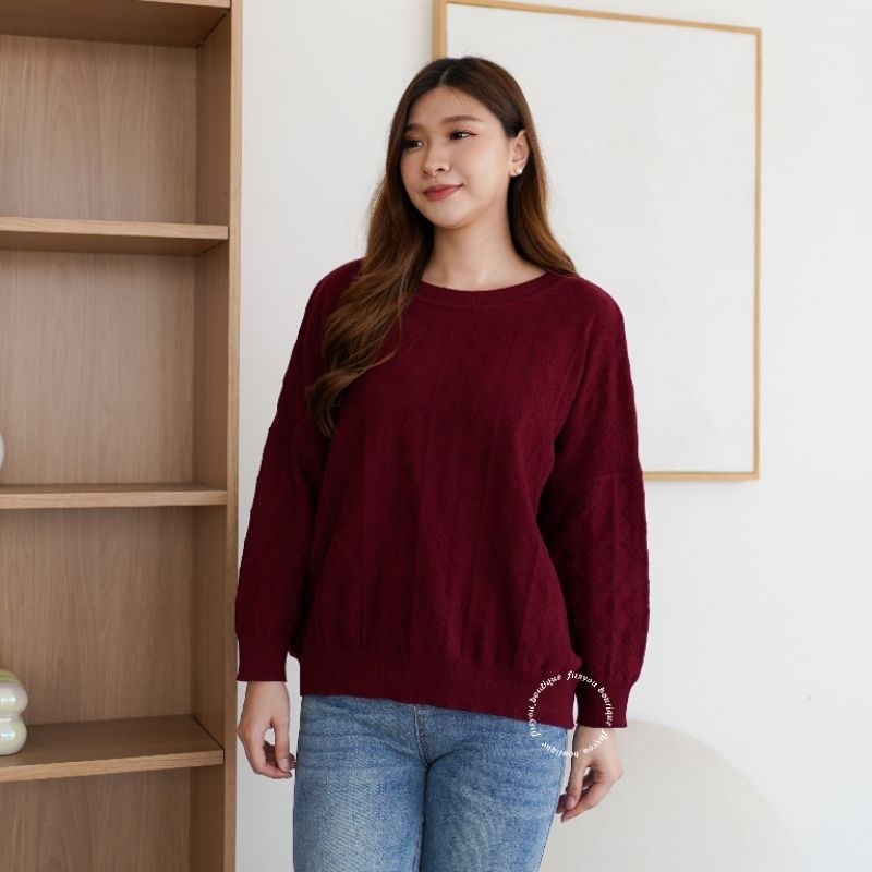 Jual Essy Oversize Tops Baju Rajut Katun Sweater Tangan Panjang Bigsize Adem Halus | Shopee ...