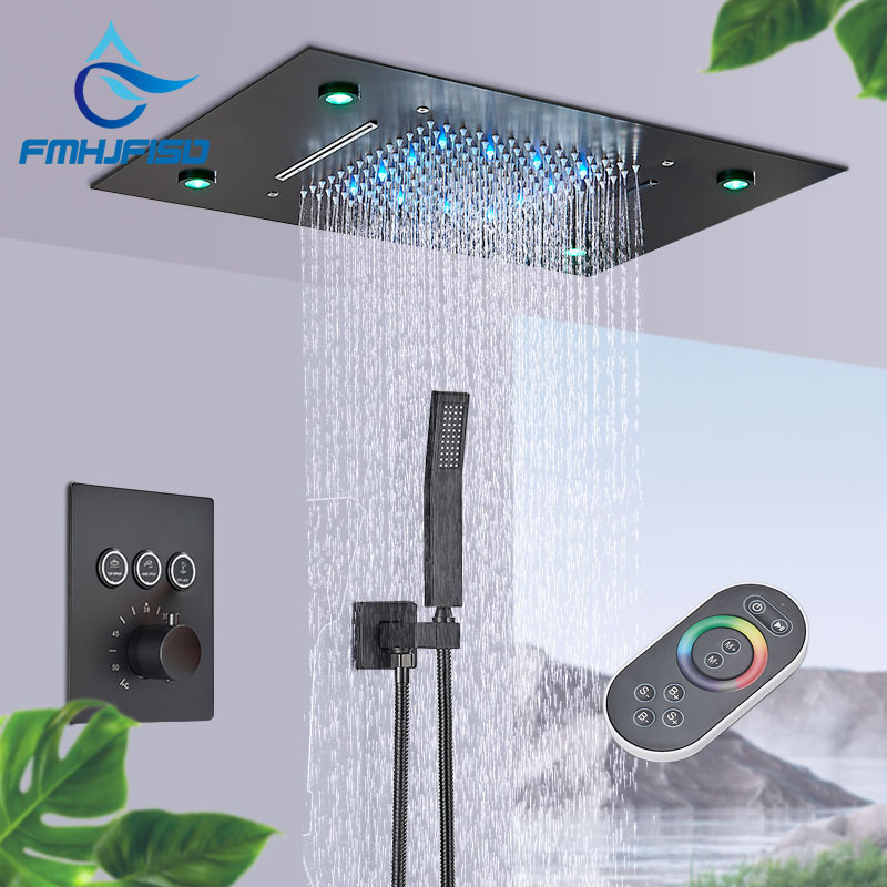 Jual Thermostatic Luxury Shower Faucet LED Shower Set Ceiling Mount Waterfall and Rainfall ...