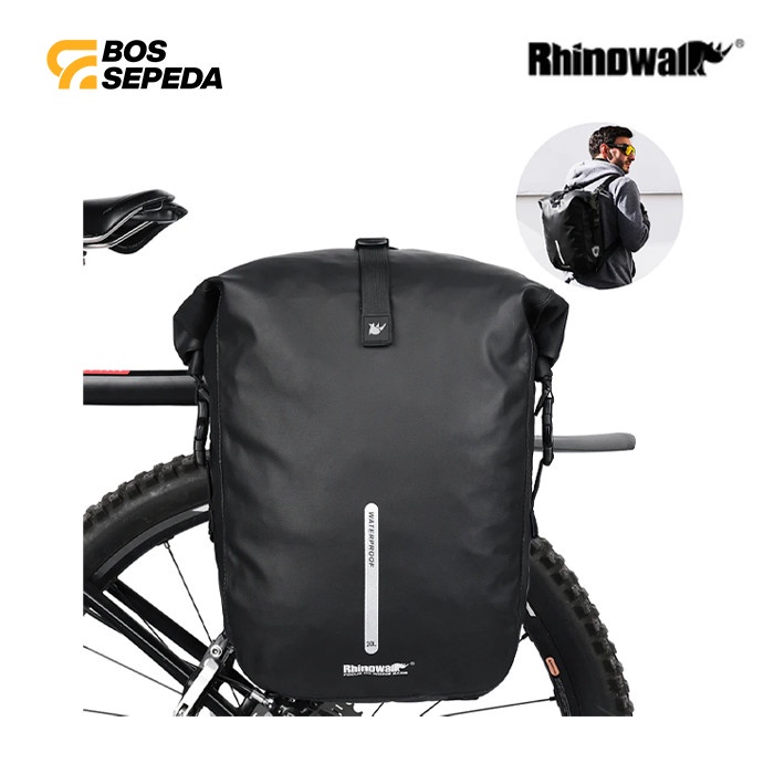 Jual RHINOWALK BIKE PANNIER BAG WATERPROOF BACKPACK TOP ROLL UP DESIGN 20L | Shopee Indonesia