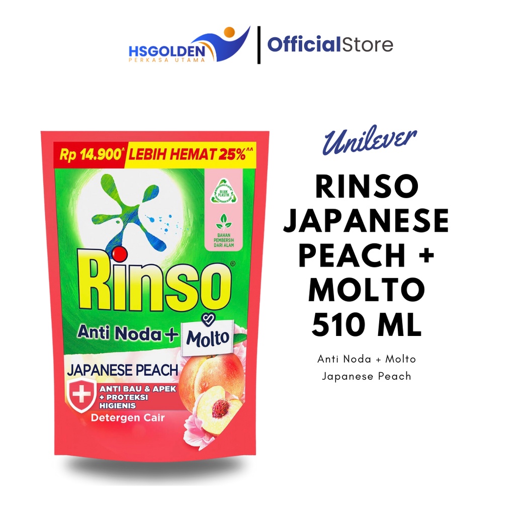 Jual RINSO Molto Anti Noda Detergen Cair Japanese Peach 510 mL | Shopee ...