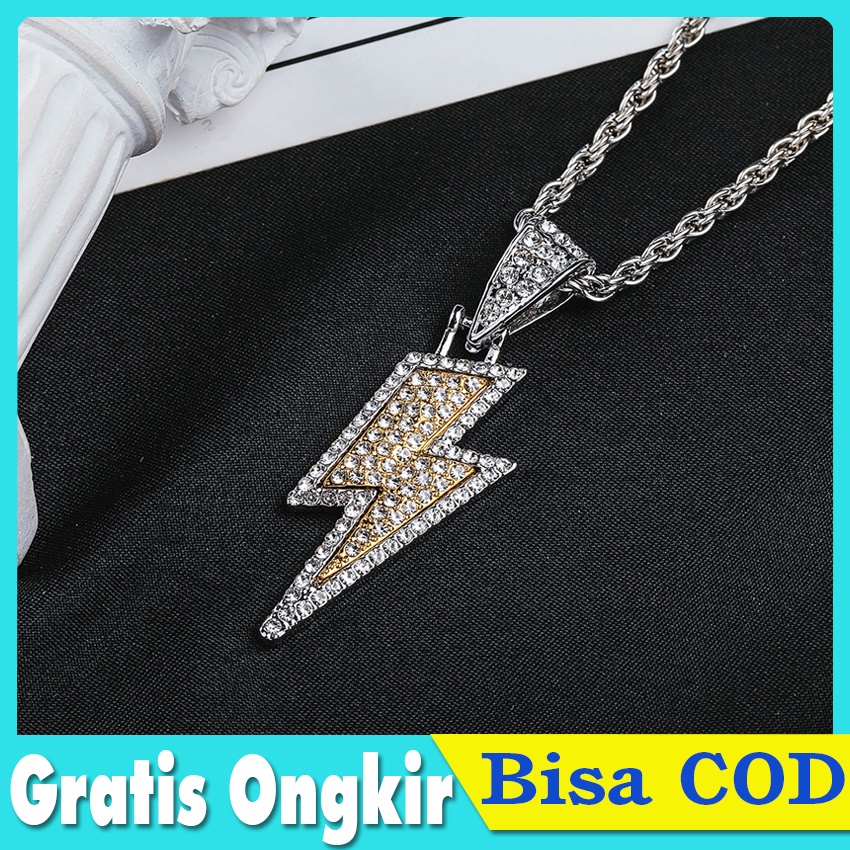 Jual Kalung Dengan Liontin Petir Aksen Zircon Bahan Titanium Steel ...