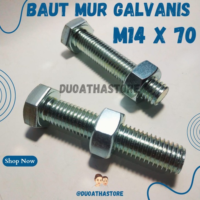 Jual M14 X 70 BAUT MUR PUTIH M14x70 BMP M14 x 70mm HEX GALVANIS | Shopee Indonesia