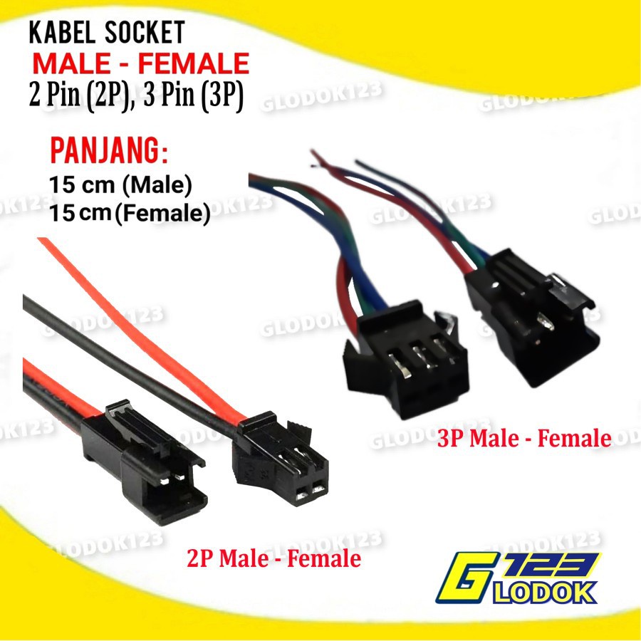 Jual Kabel Soket Konektor Socket Male Female LED Strip DC JST SM 3 Pin | Shopee Indonesia