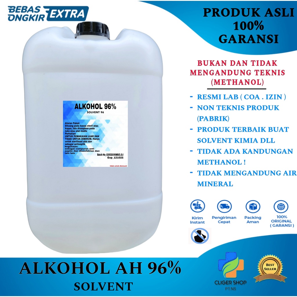 Jual ALKOHOL 96% 30 LITER MURNI / SOLVENT 96% | Shopee Indonesia