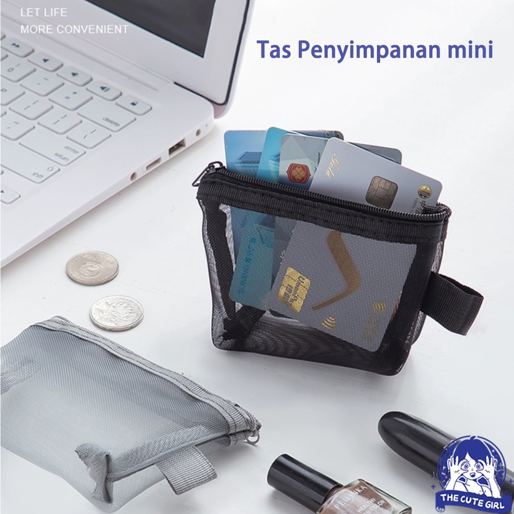 Jual Tas penyimpanan mini/Tas pouch mini jaring/Dompet kosmetik simple lucu aesthetic ...