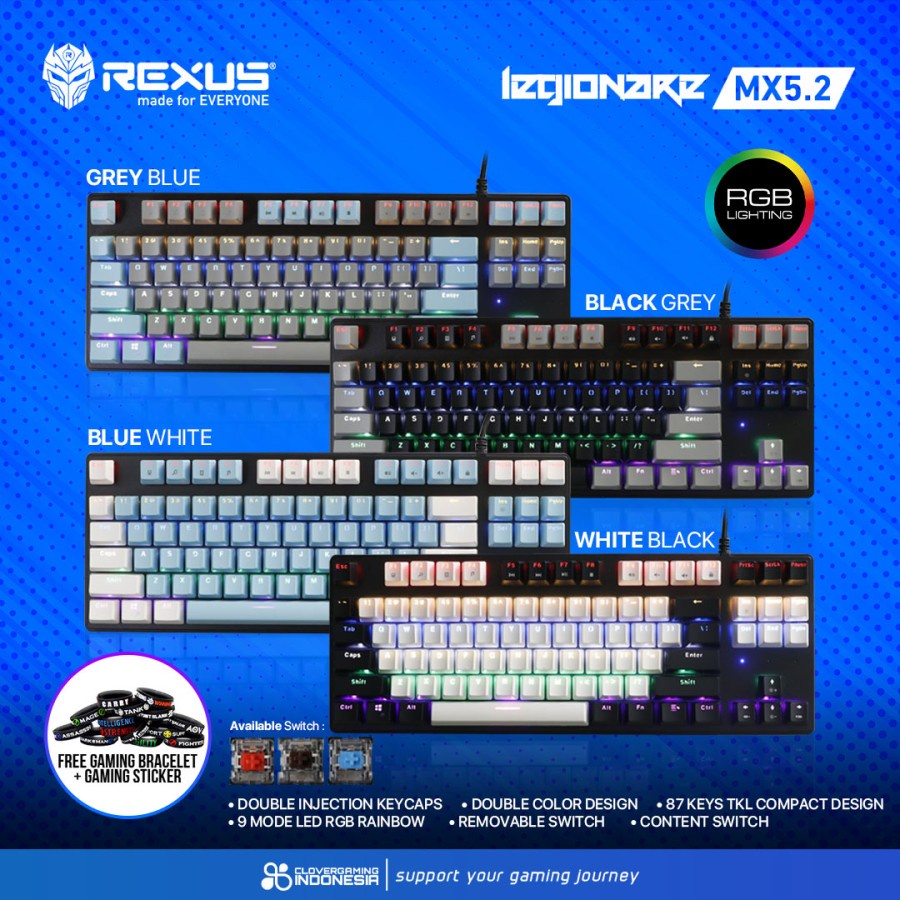 Jual Rexus MX5.2 Legionare Mechanical Gaming Keyboard MX52 MX 5.2 ...