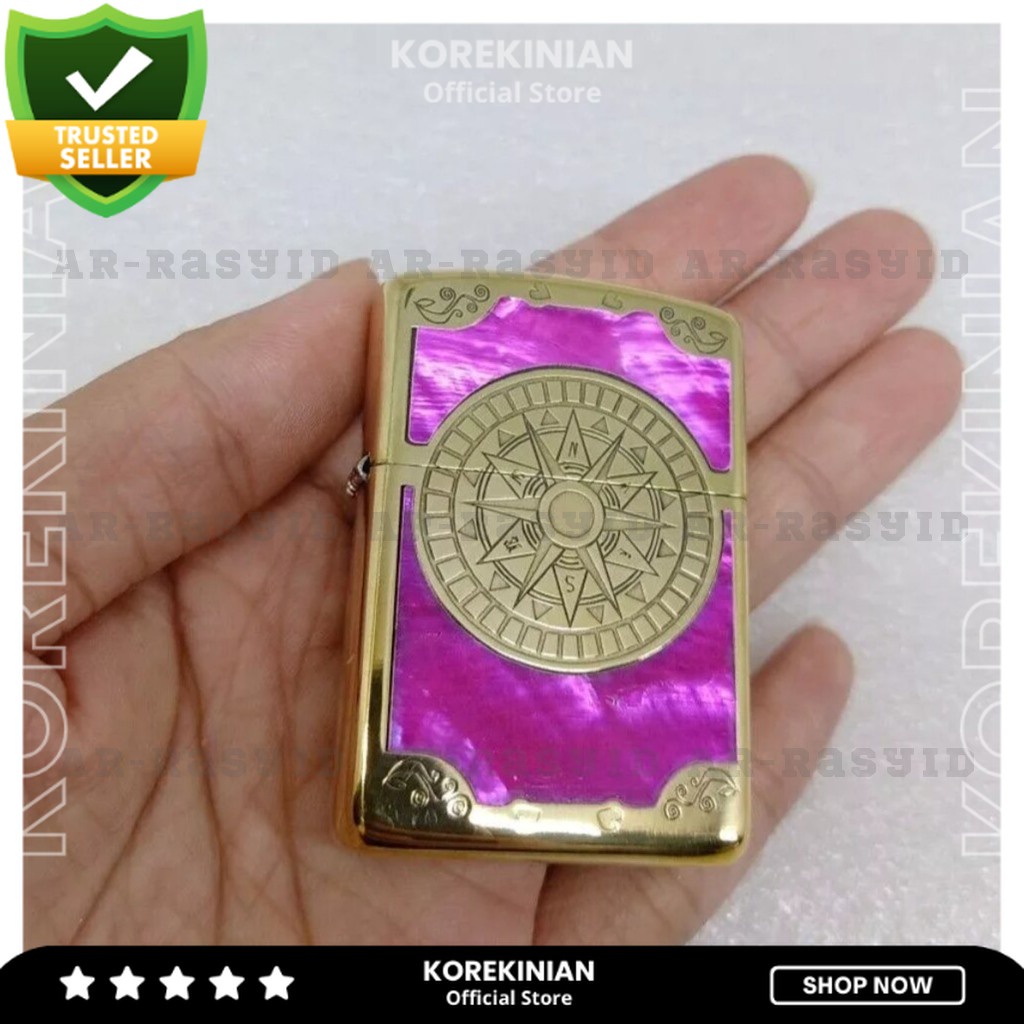 Jual Korek Api Minyak Zp Gold Shell Motif Purple Kompas Ungu 3915-12 ...
