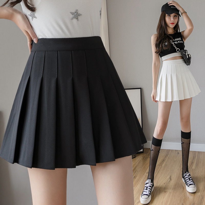 Jual Rok Lipit Hitam Rok A-line Pinggang Tinggi Musim Panas Rok Pendek ...