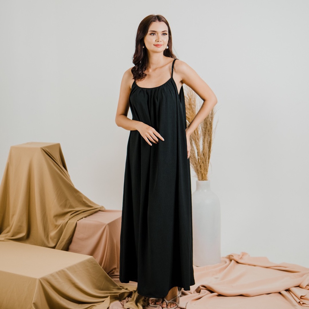 Jual Danica Tank Top Long Dress Jet Black - Crinkle Airflow Nyaman ...
