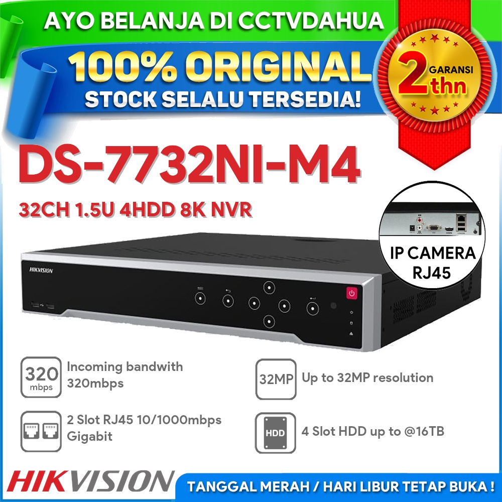 Jual HIKVISION DS-7732NI-M4 32CH 1.5U 4HDD 8K 2XRJ45 GIGABIT NVR UP TO 32MP | Shopee Indonesia