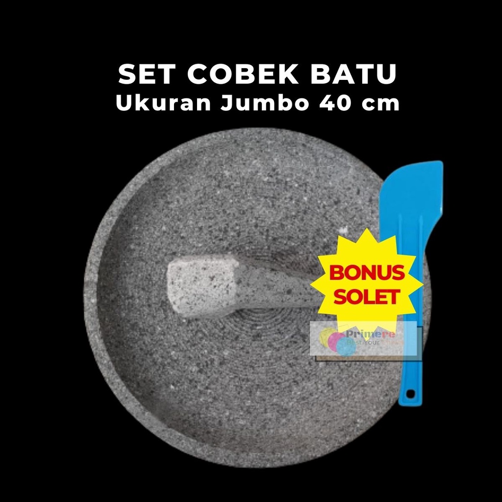 Jual Cobek Batu Asli Set Jumbo 40 cm dan Ulekan Gratis Solet | Shopee ...