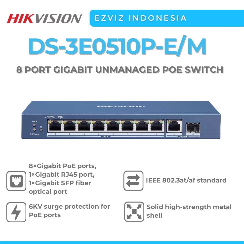 Jual HIKVISION DS-3E0510P-E/M 8 PORT GIGABIT UNMANAGED POE SWITCH RESMI | Shopee Indonesia