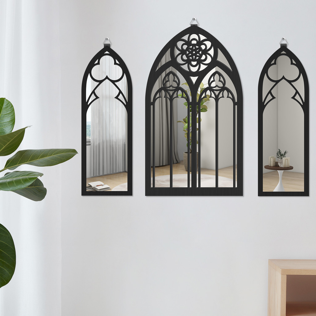 Jual 3Pcs Gothic Mirrors Wall Decor Spooky Gothic Arched Wall Mirrors ...