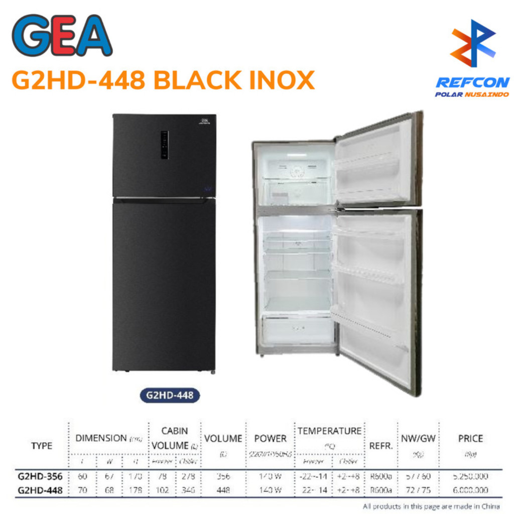 Jual Kulkas GEA 2 Pintu G2HD 448 / G2HD448 BLACK INOX No Frost 448 ...