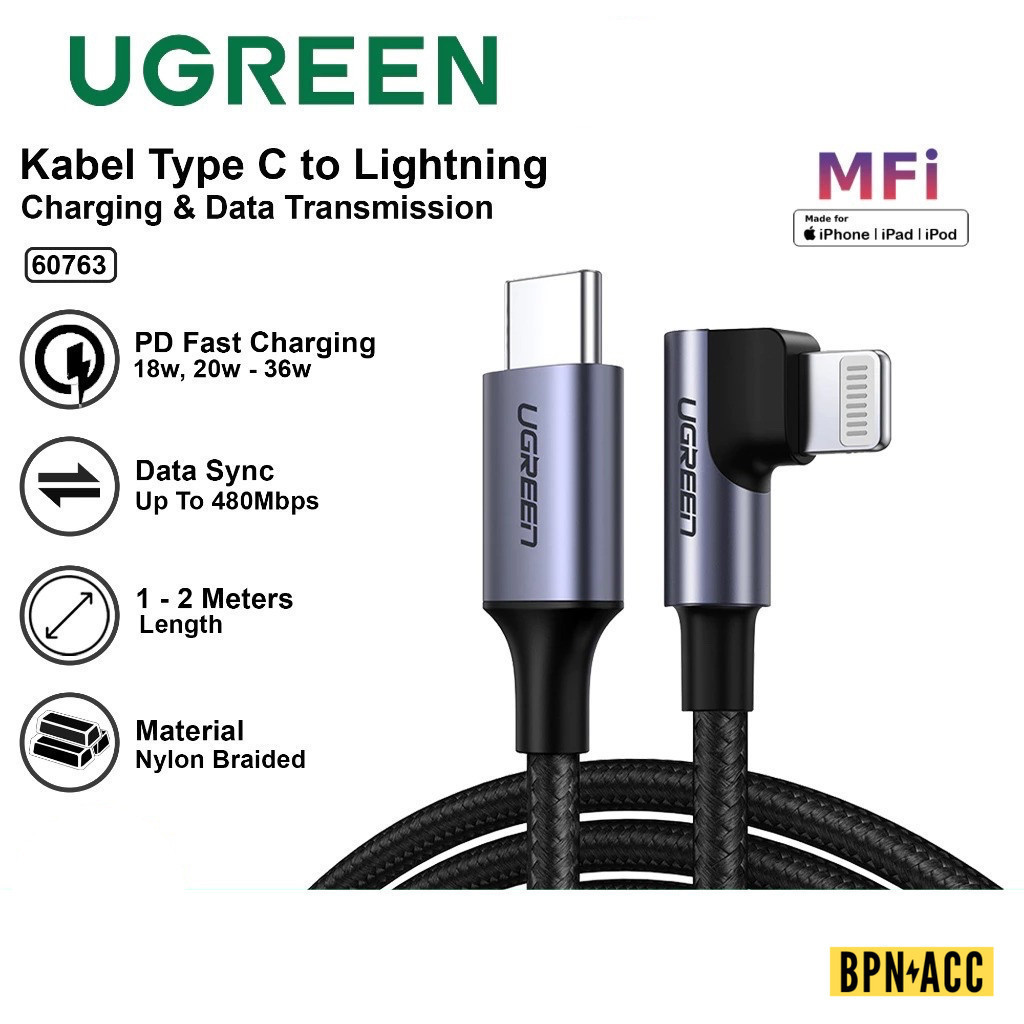 Jual UGREEN Cable MFi USB-C to Lightning Gaming Nylon L PD Fast ...