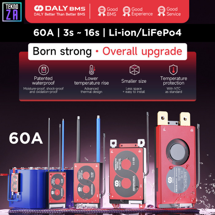 Jual Daly BMS 60A 3S-16S 12V 24V 36V 48V 60V Li-ion/LiFePO4 | Smart ...