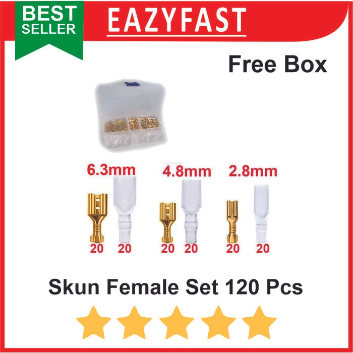 Jual Skun Kabel Gepeng Female Set 120 Sekun Terminal Pin Kuningan Cover ...