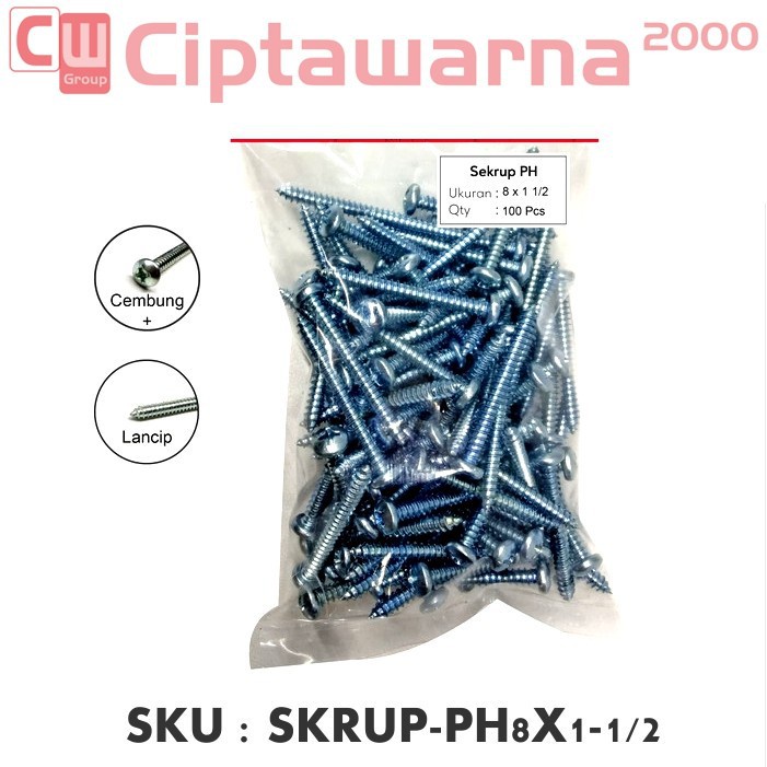Jual Skrup Sekrup PH Putih - Ukuran | 8x1-1/2" |8x2" | 8x2-1/2" | Kayu ...