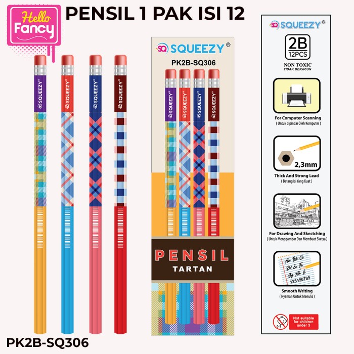 Jual Pencil Pensil 2B Squeezy 1 Box isi 12 Pcs / Pinsil 2B PK2B-SQ306 ...