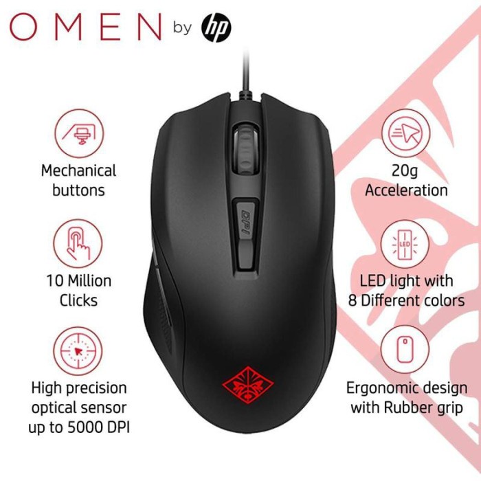 Jual HP Mouse OMEN 600 Pro Gaming Mouse Wired 5000 DPI Weigth Adjust ...
