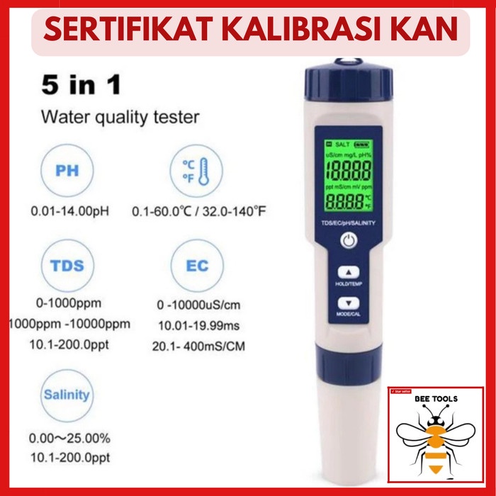 Jual 5 In 1 Ph Meter Tds Temperatur Meter Ez 9909 Waterproof Sertifikat