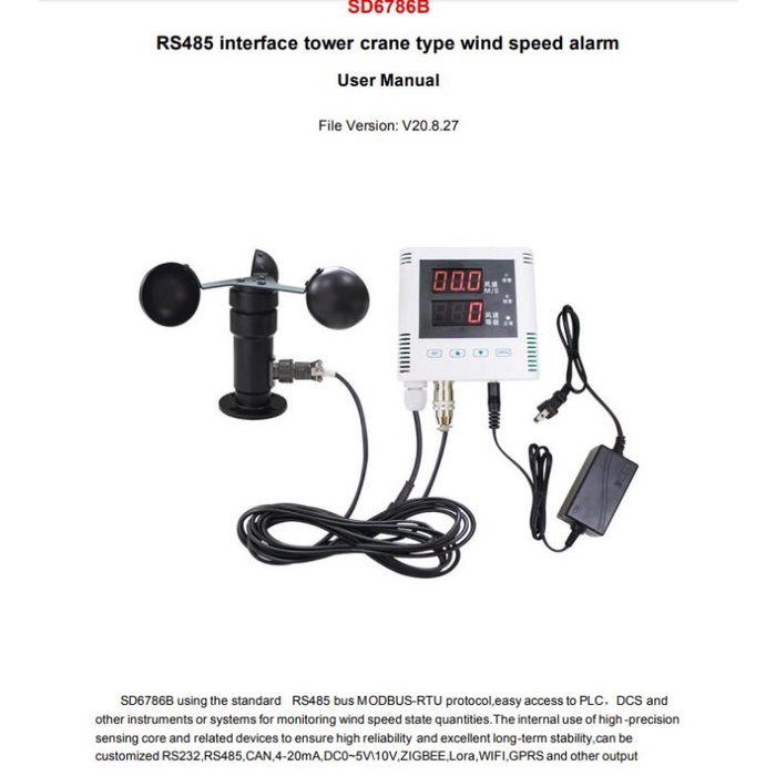 Jual RS485 Tower Crane Wind Alarm Device Controller Wind Meter Sensor ...