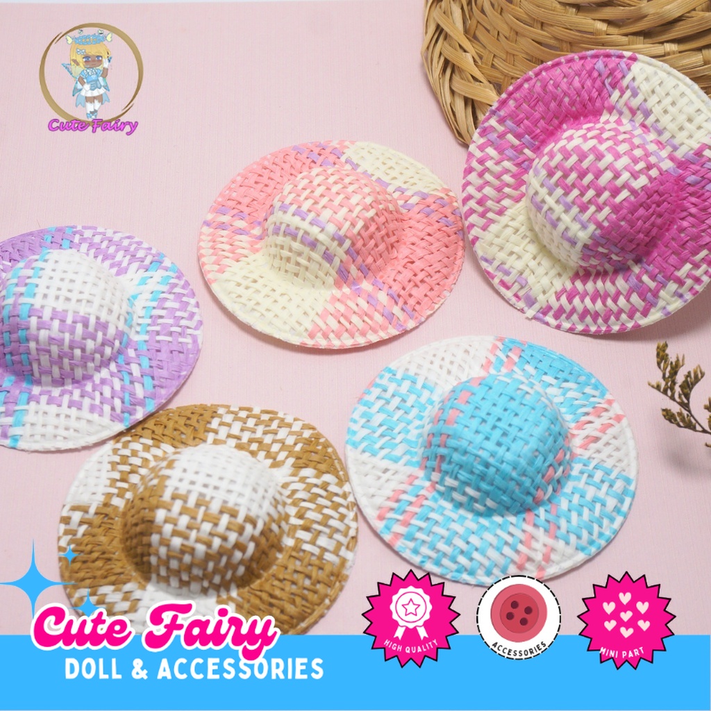 Jual Topi jerami anyaman Mini Topi Pantai Boneka 6,5 cm Aksesoris 1 : ...