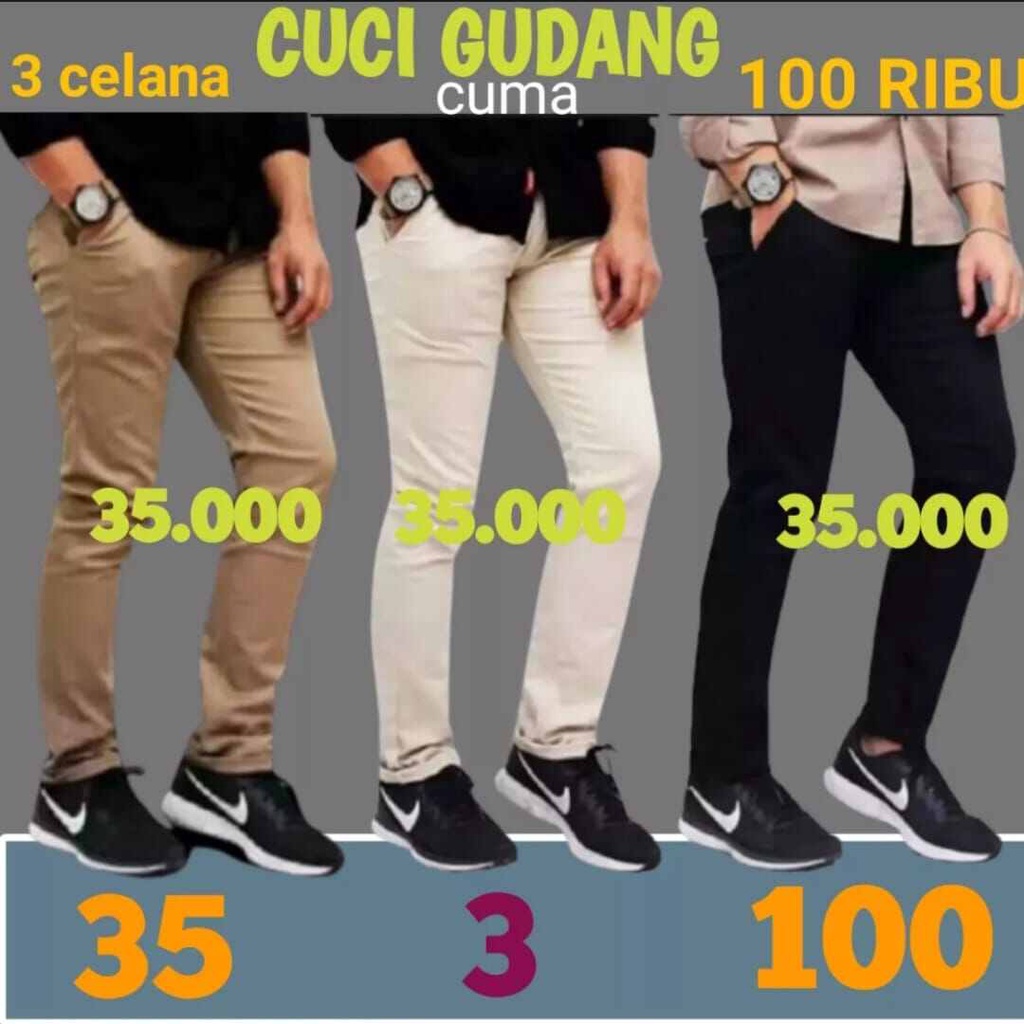 Jual PROMO 90 RIBU DAPAT 3 PCS SIZE JUMBO 27-38 CELANA PANJANG KATUN CHINO CHINO / CELANA CHINO ...
