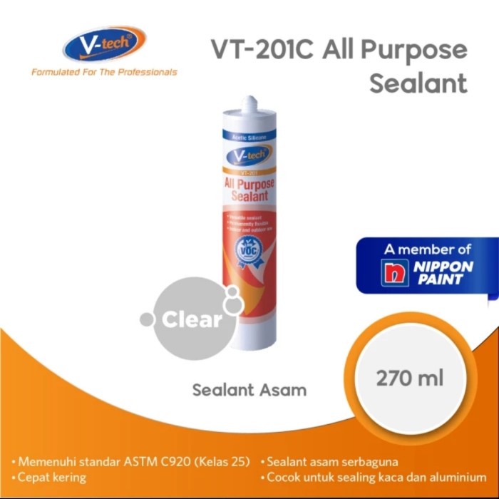 Jual Lem Sealent V-Tech Nippon Paint Botol 270 ml Lem Kaca Aquarium ...