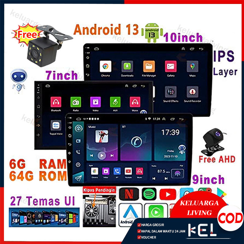 Jual 【Ada Kipas Pendingin】6G+64G /4G+32G Android 13 Head Unit 7/9/10 Inch IPS Layer Mobil ...