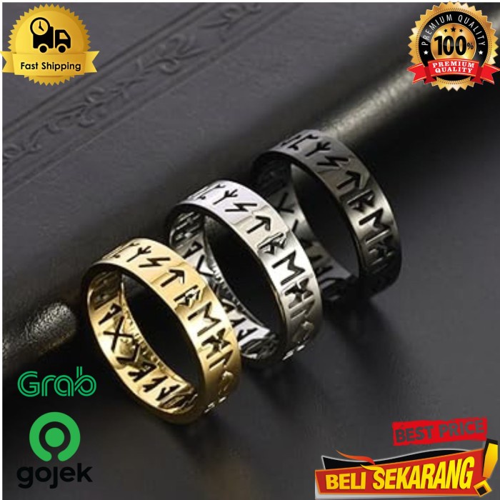 Jual Cincin titanium hitam ori anti karat / cincin nordic rune viking ...