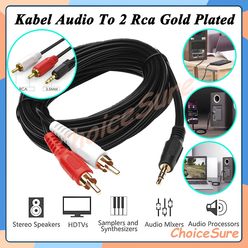 Jual Kabel Jack Audio Aux To 2 Rca Gold Plated 1.5m / Kabel Audio To 2 ...