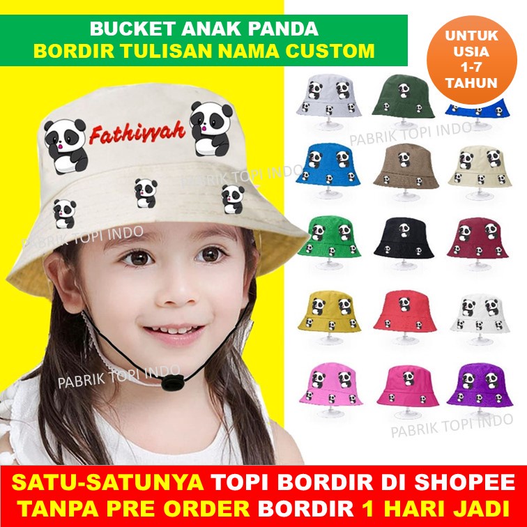 Jual Bucket Panda Topi Anak Karakter Custom Bordir Nama Anak Usia 1 - 6 ...