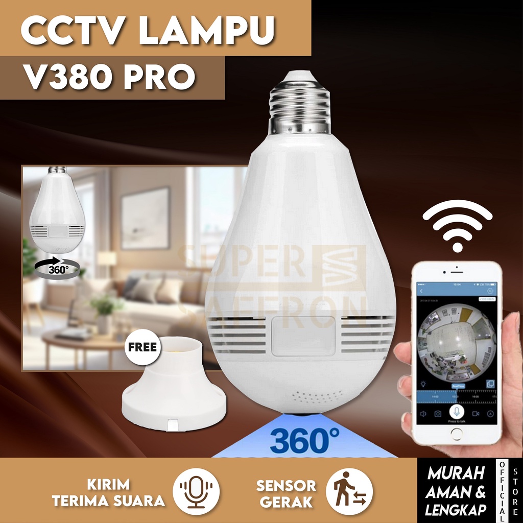 Jual CCTV Bohlam Lampu V380 Pro IP Kamera HD 360 Derajat Fisheye Panorama | Shopee Indonesia